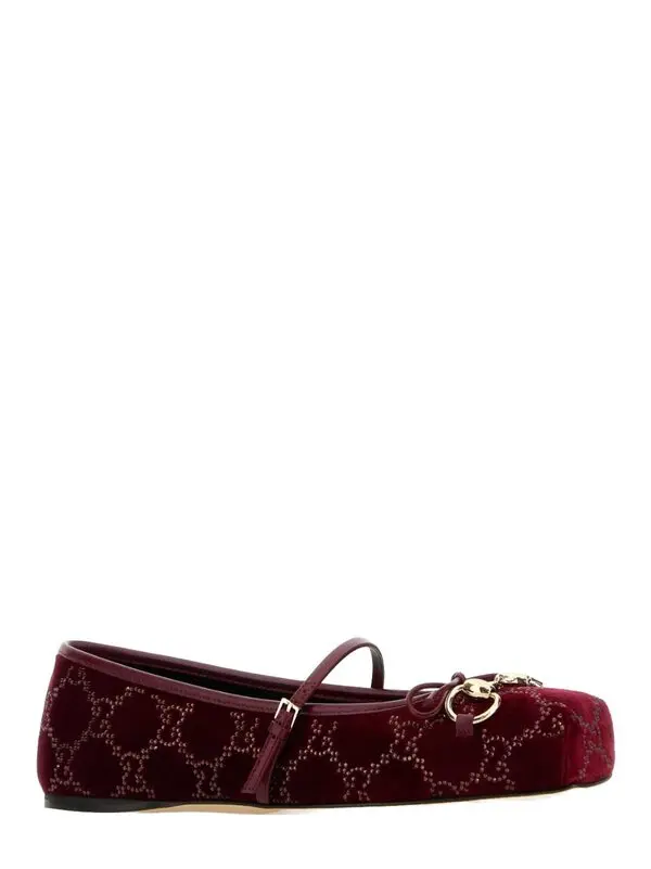 Gucci Embellished Horsebit Ballet Flats - Red