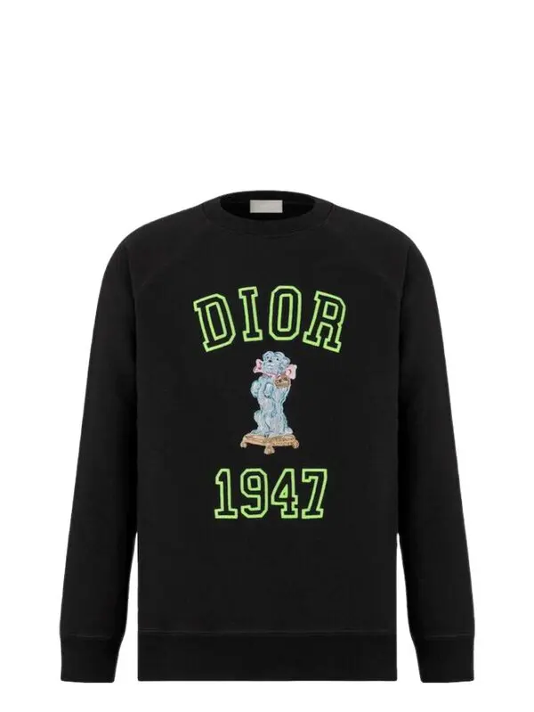 Dior Logo Embroidered Crewneck Sweatshirt - Black