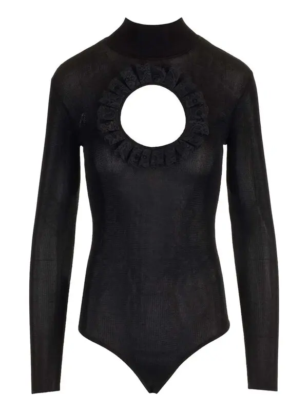 SELF-PORTRAIT Cut Out Detailed Knitted Bodysuit - Black