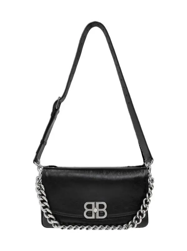 Balenciaga Logo Plaque Shoulder Bag - Black