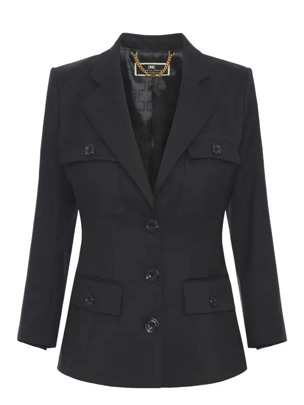 Elisabetta Franchi Multi-pocket Blazer With Angled Logo Buttons - Green