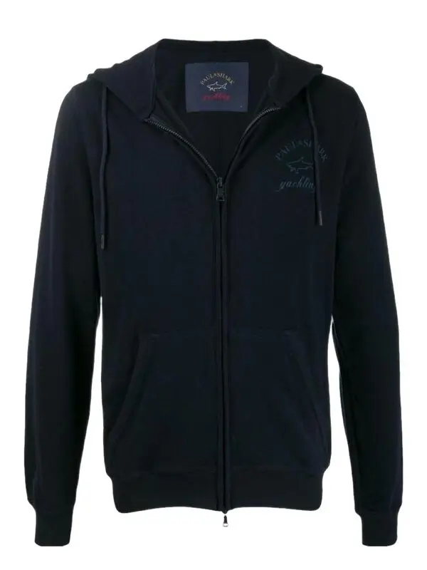 Paul & Shark Hooded Zip-up Jacket With Logo Print - Black