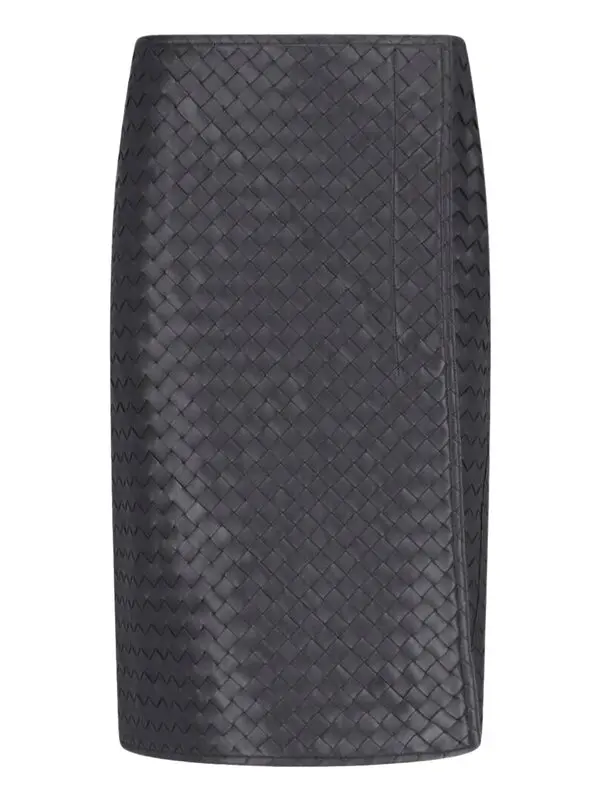 Bottega Veneta Intrecciato Leather Midi Skirt - Dark Chocolate