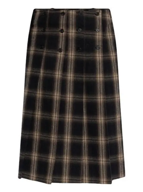 Attico Plaid Pleated Midi Skirt - Black