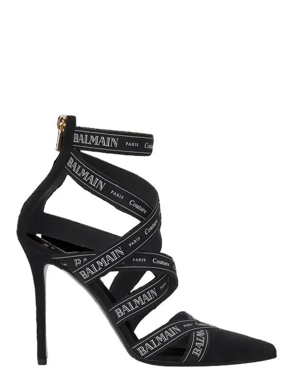Balmain Couture Ribbon Crossover Strap Pumps - Black