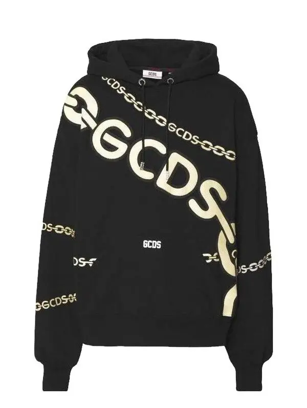 Gcds Logo Printed Drawstring Hoodie - Black