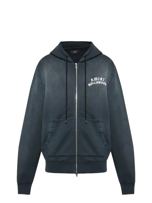 Amiri Hollywood Logo Zip-up Hoodie - Black
