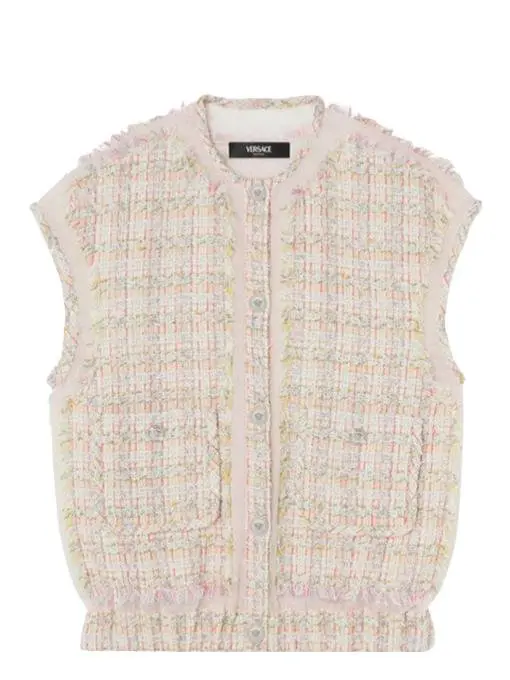 Versace Button-up Tweed Gilet - Light Pink