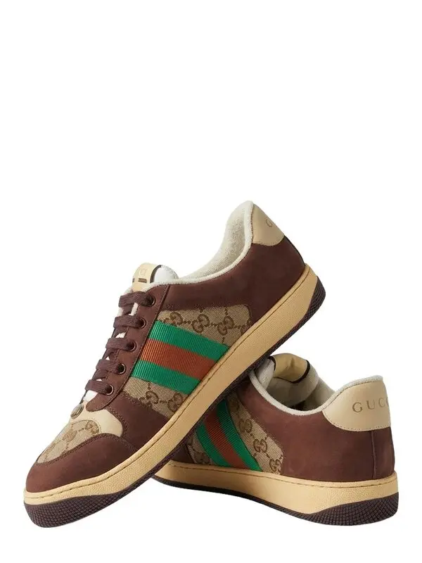 Gucci Gg Canvas Low Top Sneakers - Beige And Dark Brown