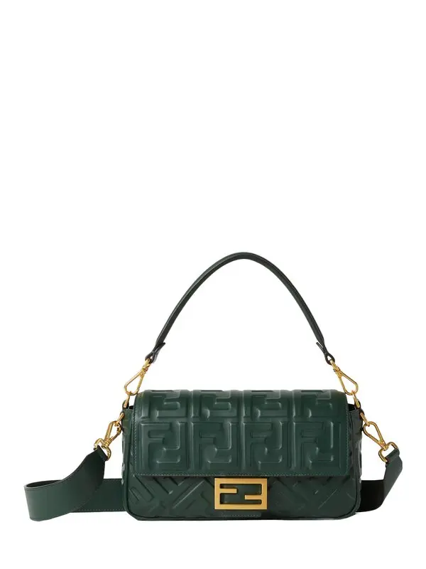 Fendi Baguette Ff Embossed Shoulder Bag - Green