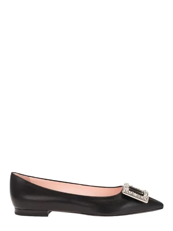 ROGER VIVIER Rhinestone Embellished Pointed Toe Flats - Black