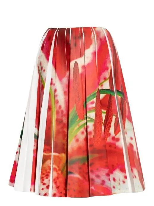 Tory Burch Pleated Midi Skirt With Floral Print - Red