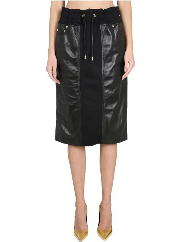TOM FORD Leather Drawstring Midi Skirt - Black