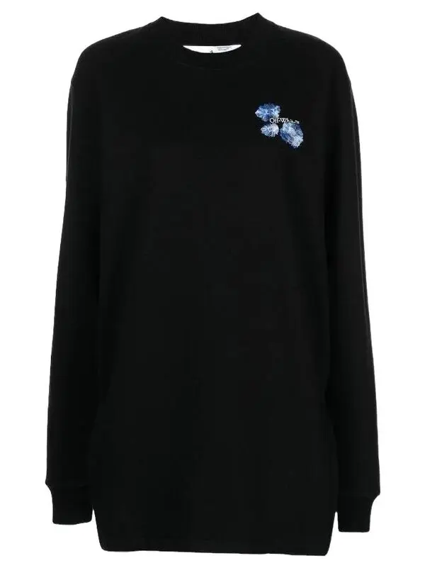 Off-White Floral Print Sweater Dress - Black