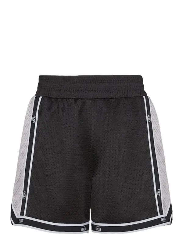 Fendi Mesh Bermuda Shorts With Jacquard Logo Ribbons - Black