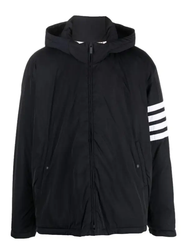 Thom Browne 4-bar Striped Padded Zipped Hooded Jacket - Navy Blue
