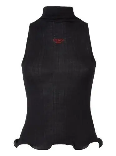 Fendi Sleeveless High Neck Ribbed Top - Black
