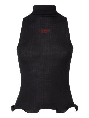Fendi Sleeveless High Neck Ribbed Top - Black