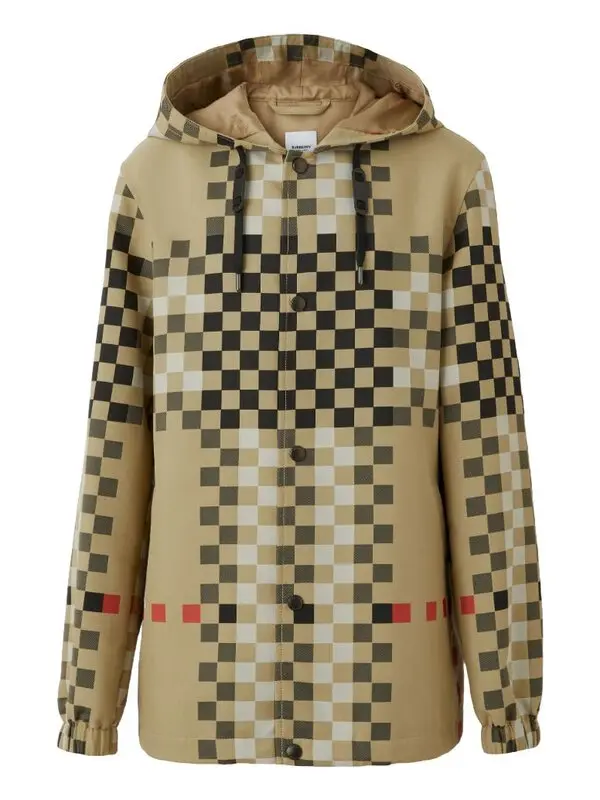 Burberry Pixel Check Hooded Drawstring Jacket - Multicolor