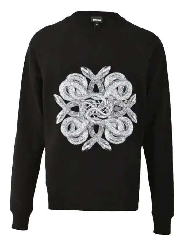Just Cavalli Round-necked Sweater With Graphic Print - Black
