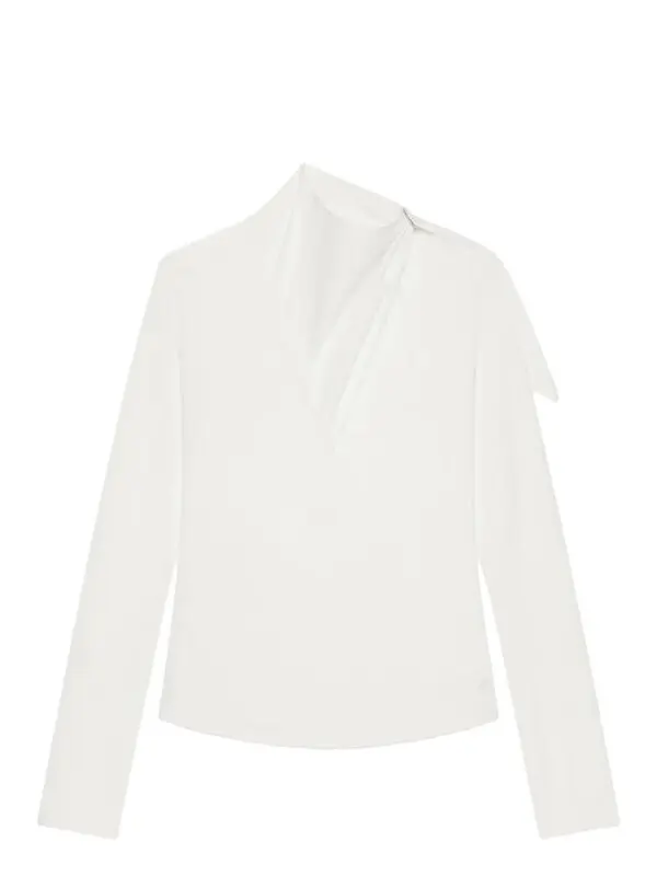 COURREGES Asymmetric Cotton Blouse With Scarf Collar - White