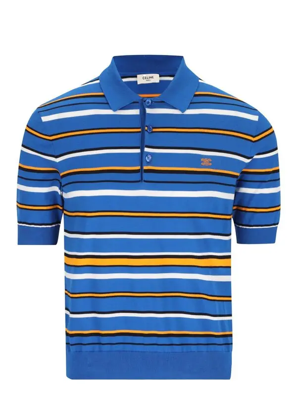 Celine Short-sleeved Polo Sweater In Fine Cotton - Blue