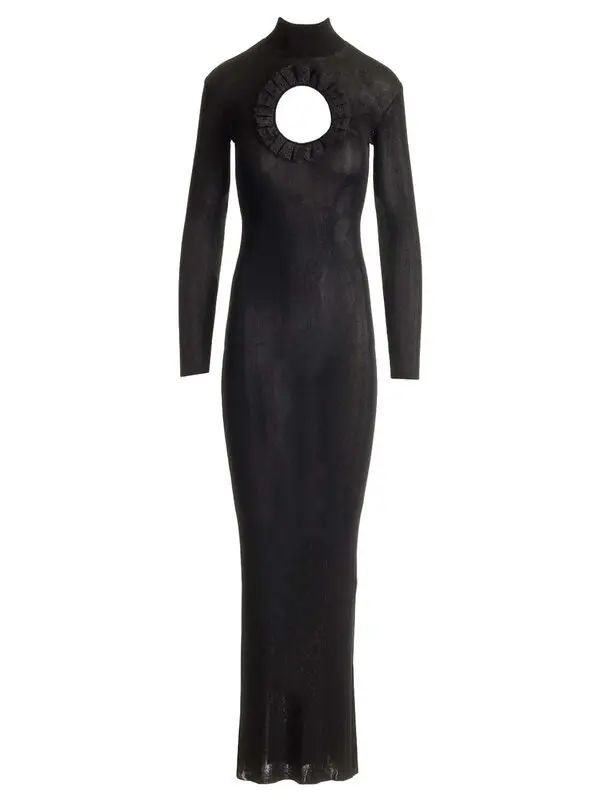 SELF-PORTRAIT Long-sleeved Knitted Maxi Dress With Lace Trim - Black