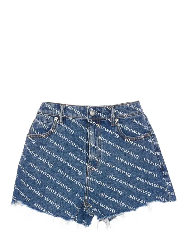 Alexander Wang Logo Print Denim Shorts - Blue