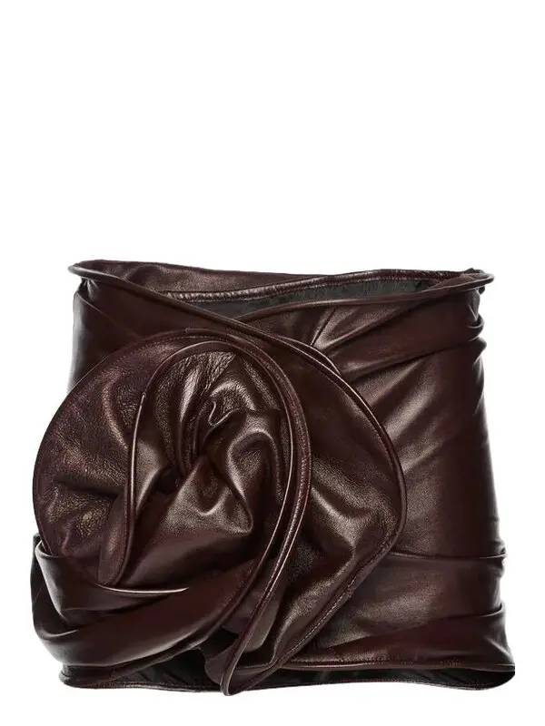 Magda Butrym Draped Leather Mini Skirt With Sculptural Rose Detail - Wine Red