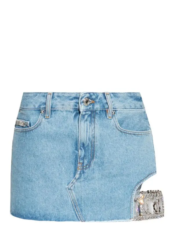 Gcds Denim Skirt With Crystal Embellishments - Blue