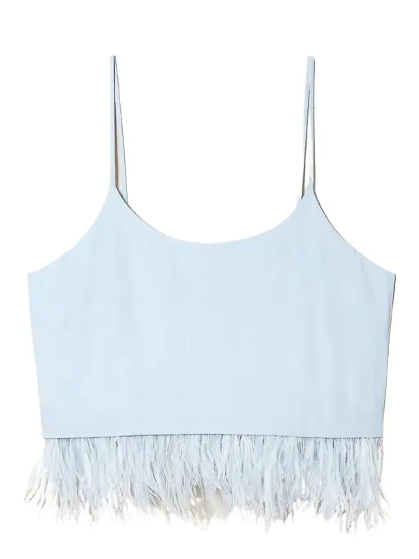 TWINSET Feather-trim Satin Crop Top - Blue