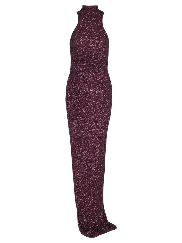 Balmain High-neck Sequin Embellished Dress - Purple