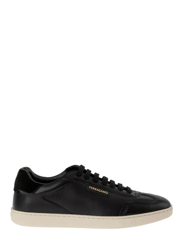 FERRAGAMO Low-top Sneakers With Suede Detailing And Gold Tone Logo - Black