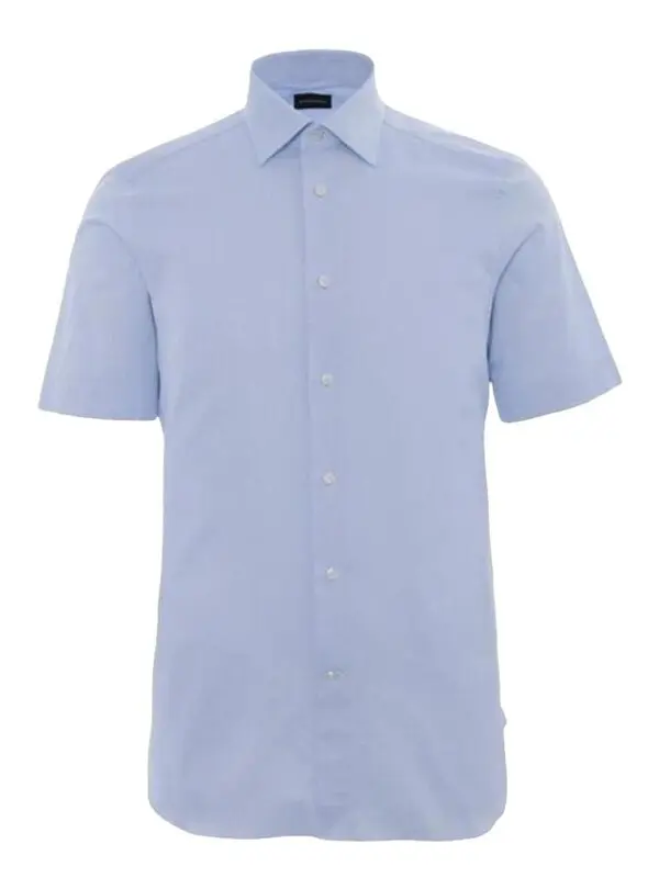 Zegna Classic Collar Lapel Short-sleeved Shirt - Blue
