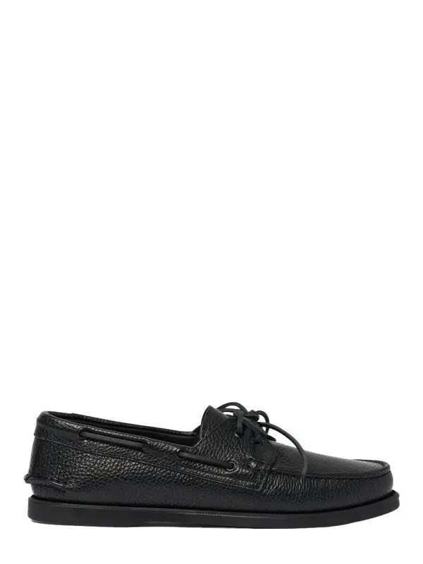 SCAROSSO Round Toe Lace Up Boat Shoes - Black