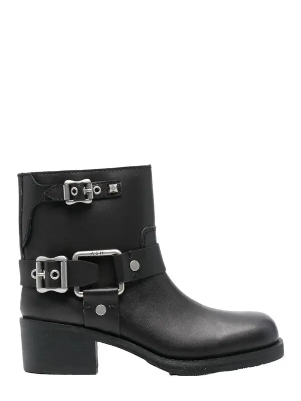 Ash Thick Heeled Short Boots - Black