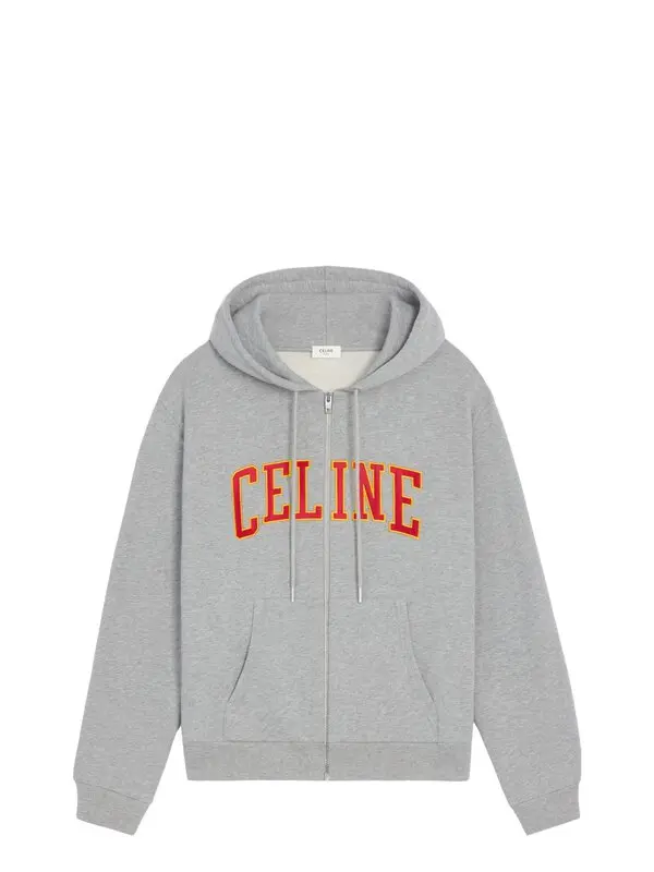 Celine Loose Zip Up Hoodie In Cotton Fleece - Gray