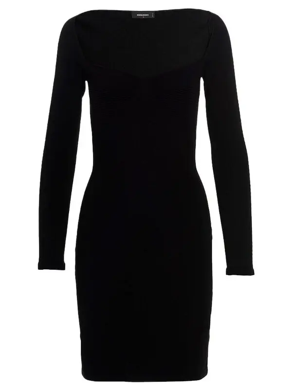 Dsquared2 Long-sleeved Sweetheart Neck Mini Dress - Black