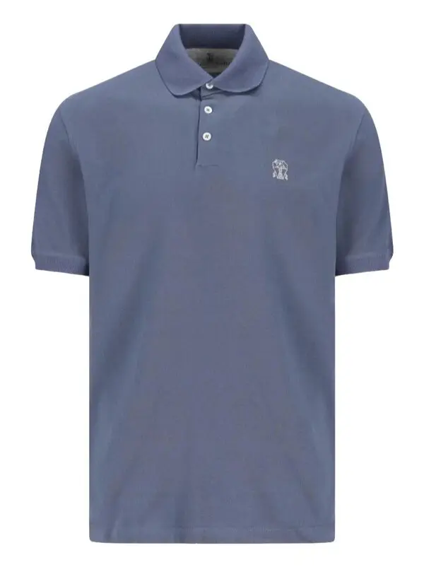 Brunello Cucinelli Logo Detailed Short-sleeved Polo Shirt - Blue