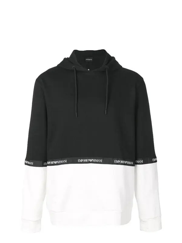 Emporio Armani Color-blocked Hooded Hoodie With Logo Detail - Black