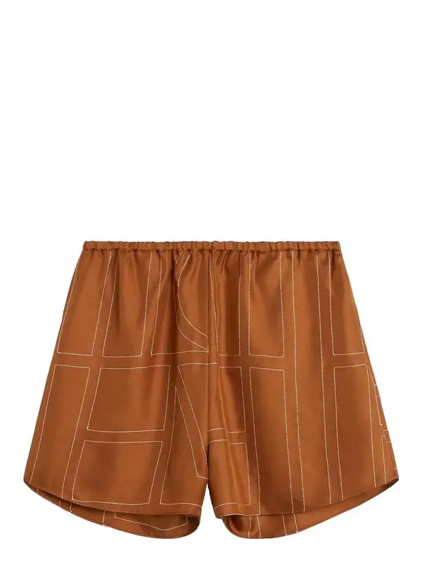 TOTEME Monogram Embroidered Mid-rise Shorts - Terracotta