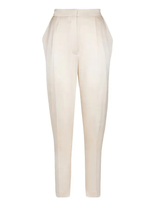 Balmain High-waisted Silk Trousers With Double Chain Lion Medallion - Beige