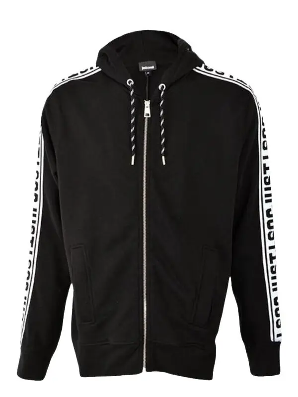 Just Cavalli Logo Hooded Zip-up Jacket - Black
