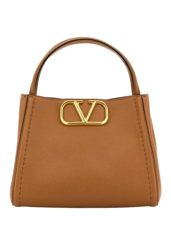 Valentino Garavani Vlogo Plaque Medium Top Handle Bag - Camel