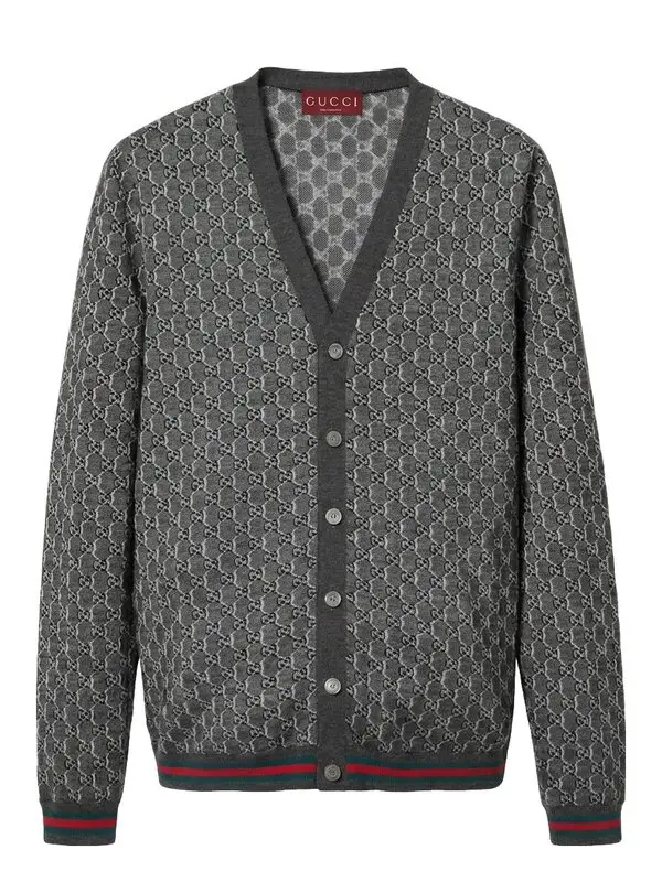 Gucci Monogrammed V-neck Cardigan - Light Gray/black