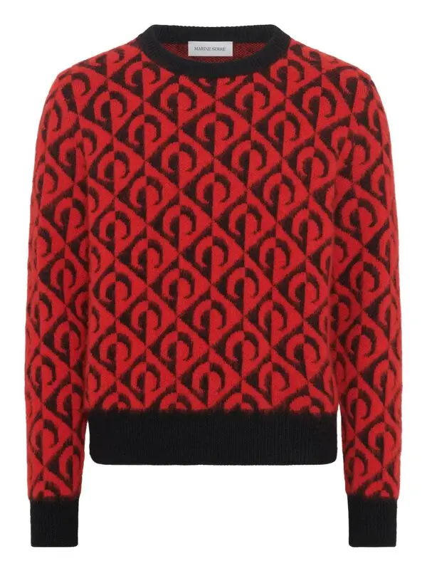 MARINE SERRE Geometric Print Crew Neck Sweater - Red