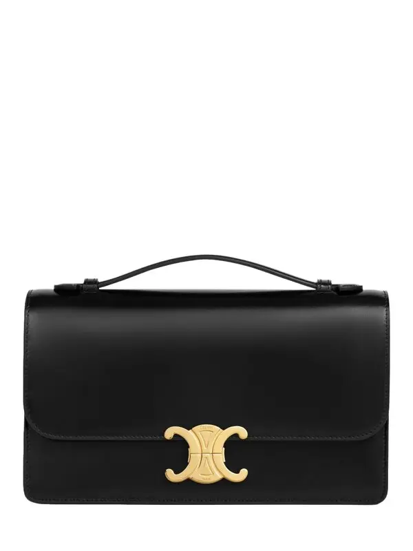 Celine Medium Triomphe Folio In Shiny Calfskin - Black