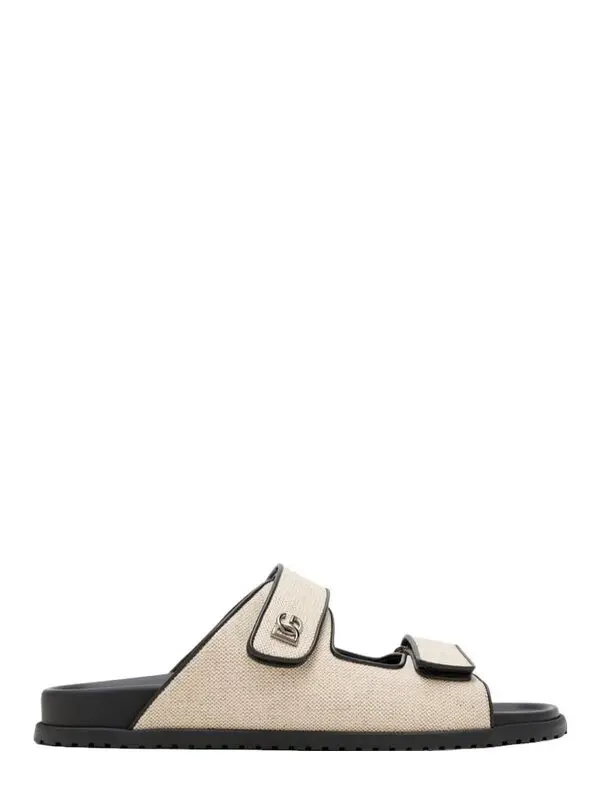 Dolce & Gabbana Double-strap Canvas Slides - Nude
