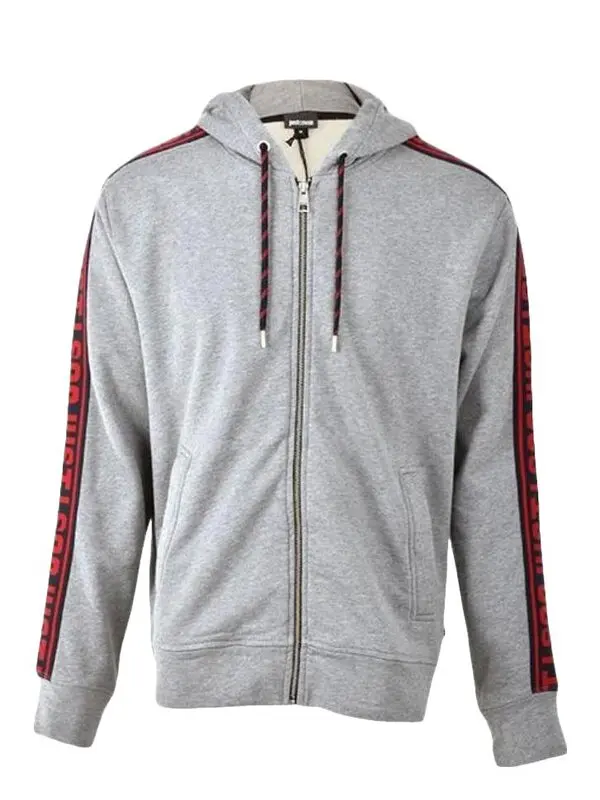 Just Cavalli Logo Tape Zip-up Hoodie - Gray