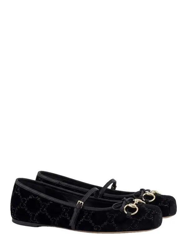 Gucci Gg Crystal Horsebit Ballet Flat - Black